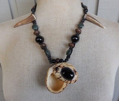 Tagua Nut Stash Hemp Necklace Onyx Inlay Kambala Jasper Cruelty Free ...