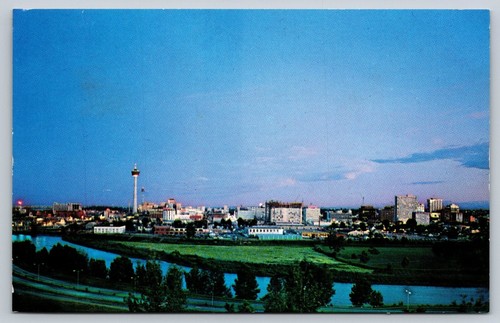 Calgary Alberta City Skyline from Lookout Twilight 1960s Husky Tower ...