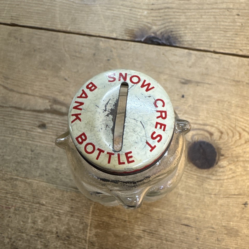 Vintage 1950s Snow Crest Beverages Bear Glass Bottle Coin Bank With Lid ...