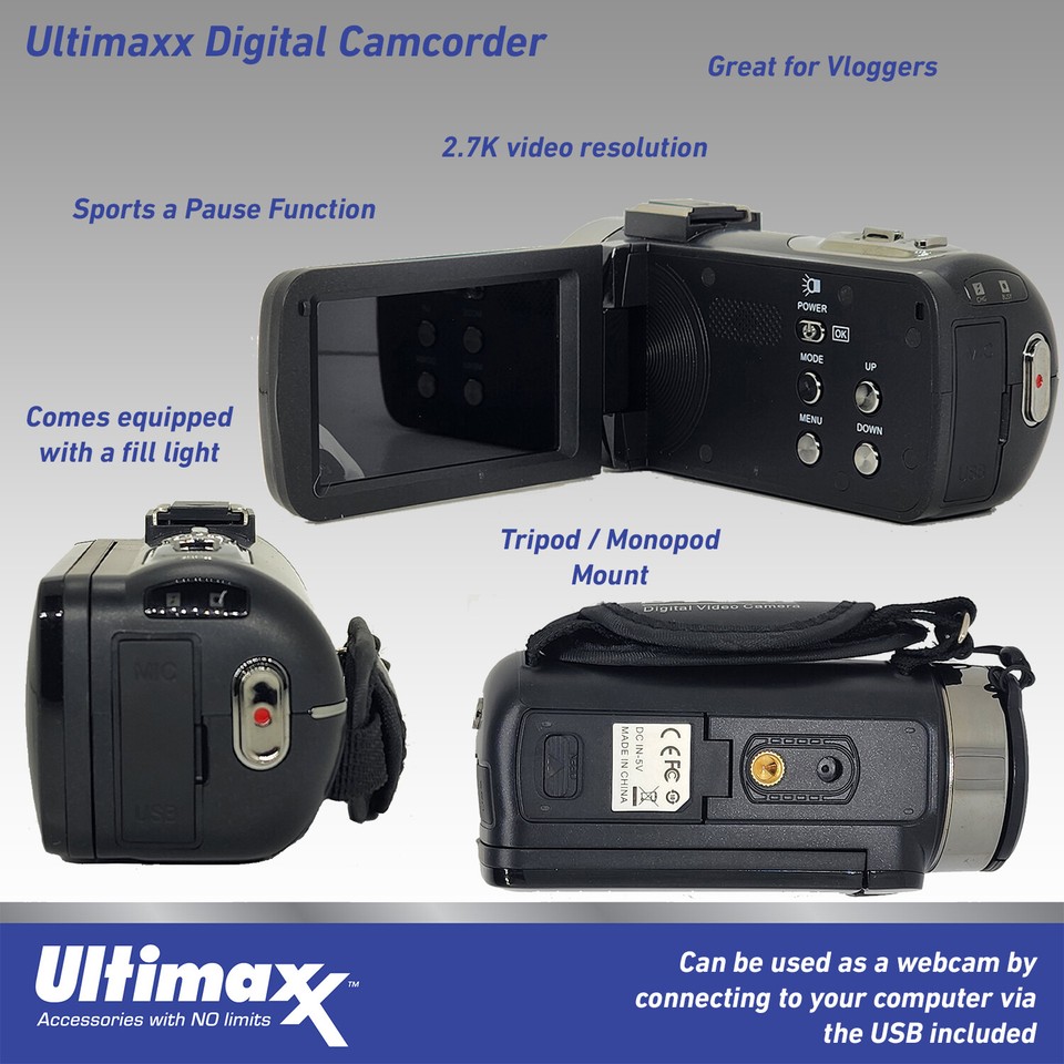 Ultimaxx 4K Ultra HD 42MP Camcorder Video Vlogging Camera with LED ...