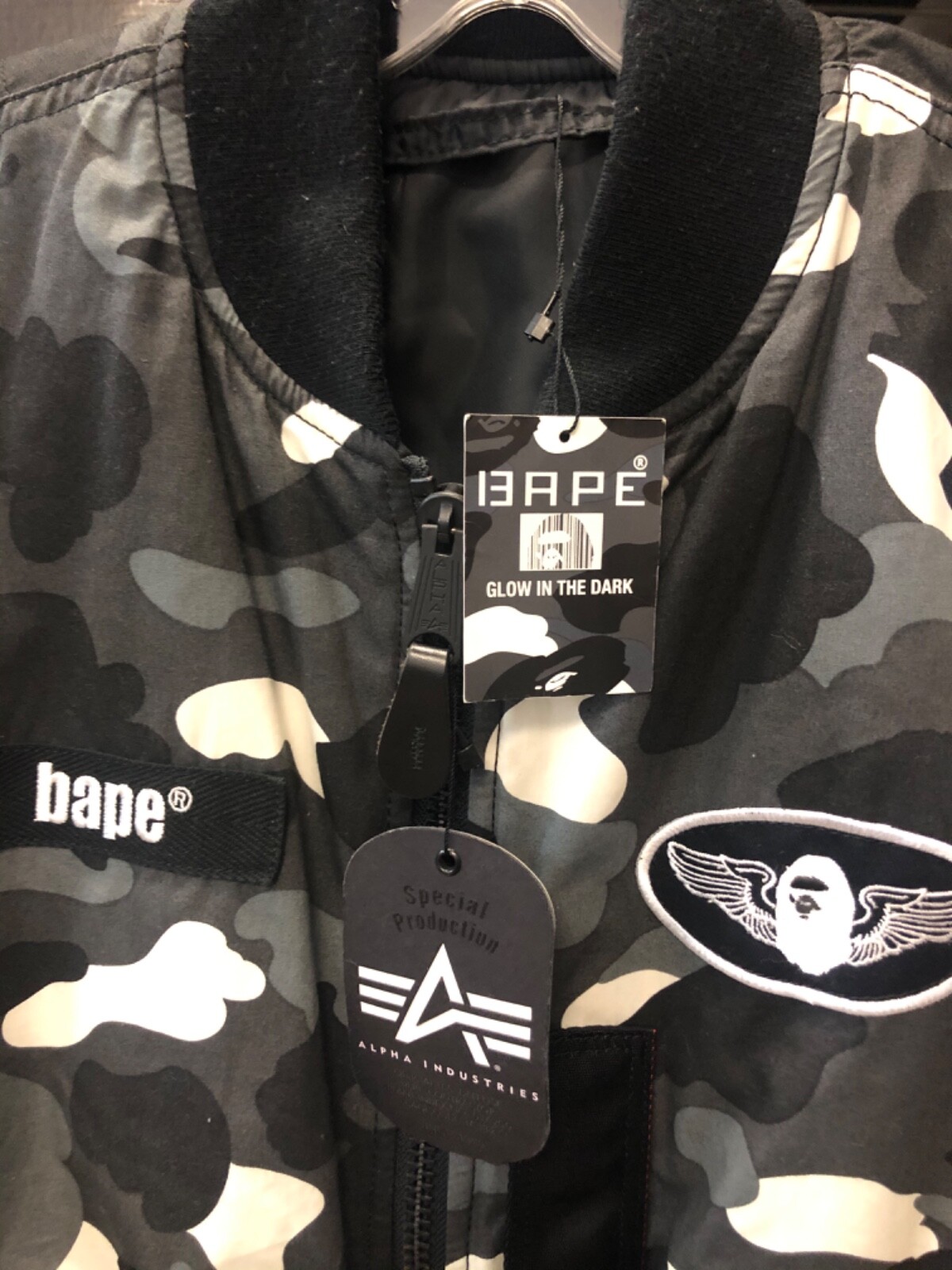 100% Authentic BAPE x ALPHA INDUSTRIES CAMO MA-1 Jack… - Gem