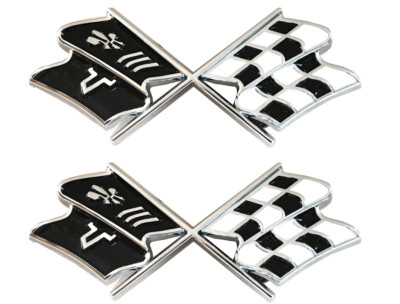 For 1968 - 1972 Corvette C3 Front Nose Hood Emblems Silver Black-2pcs ...