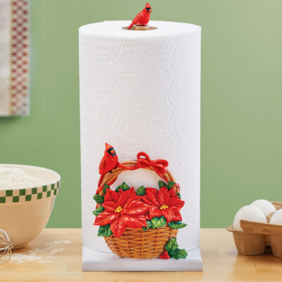 Christmas Poinsettia Basket and Cardinal Paper Towel Holder Stand ...