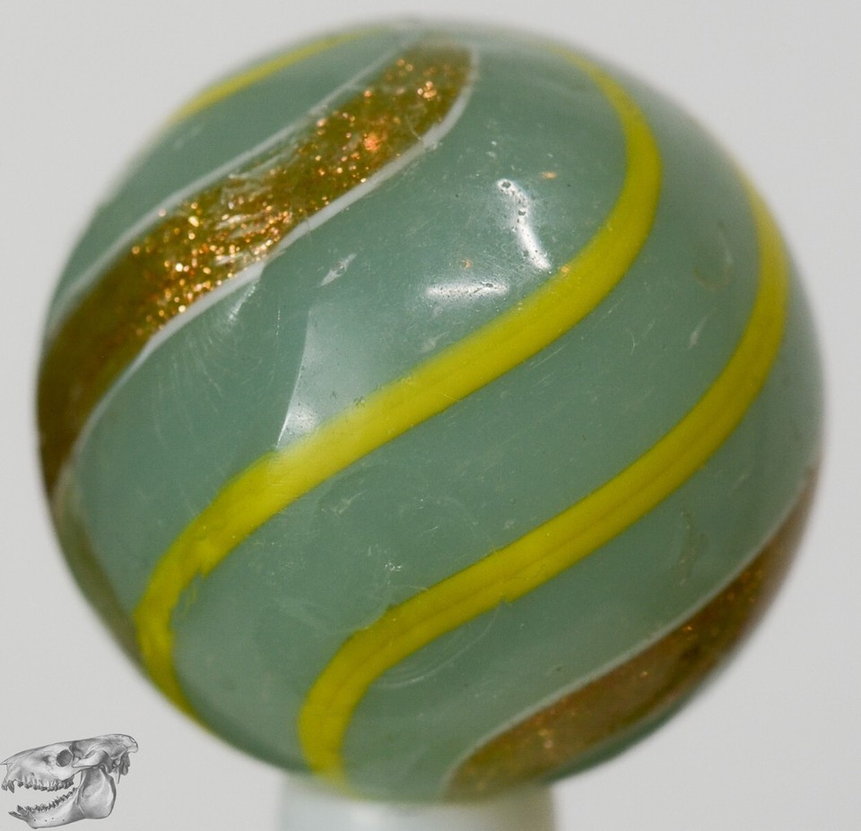 Handmade Banded Lutz Marble, Rare Opaque Green Glass 27/32 in ...