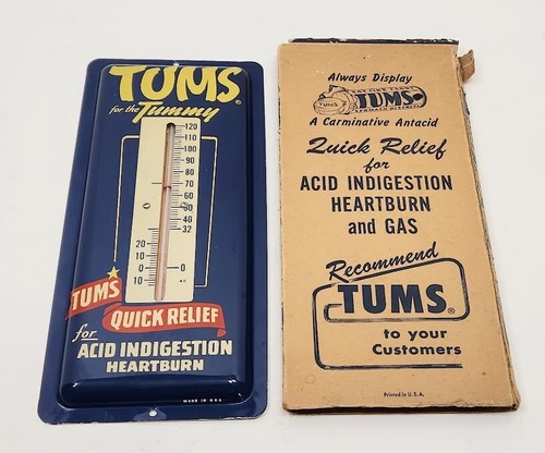 Vintage Tums for the Tummy Metal Advertising Thermometer with Original ...
