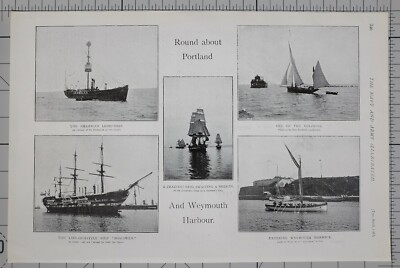 1900 PRINT SHAMBLES LIGHT SHIP OUTPOST BOSCAWEN WEYMOUTH HARBOUR ...
