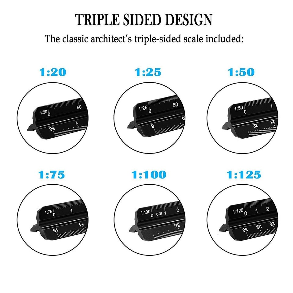 Architectural Scale Ruler Aluminum Triangular Scale Ruler Metric Black ...