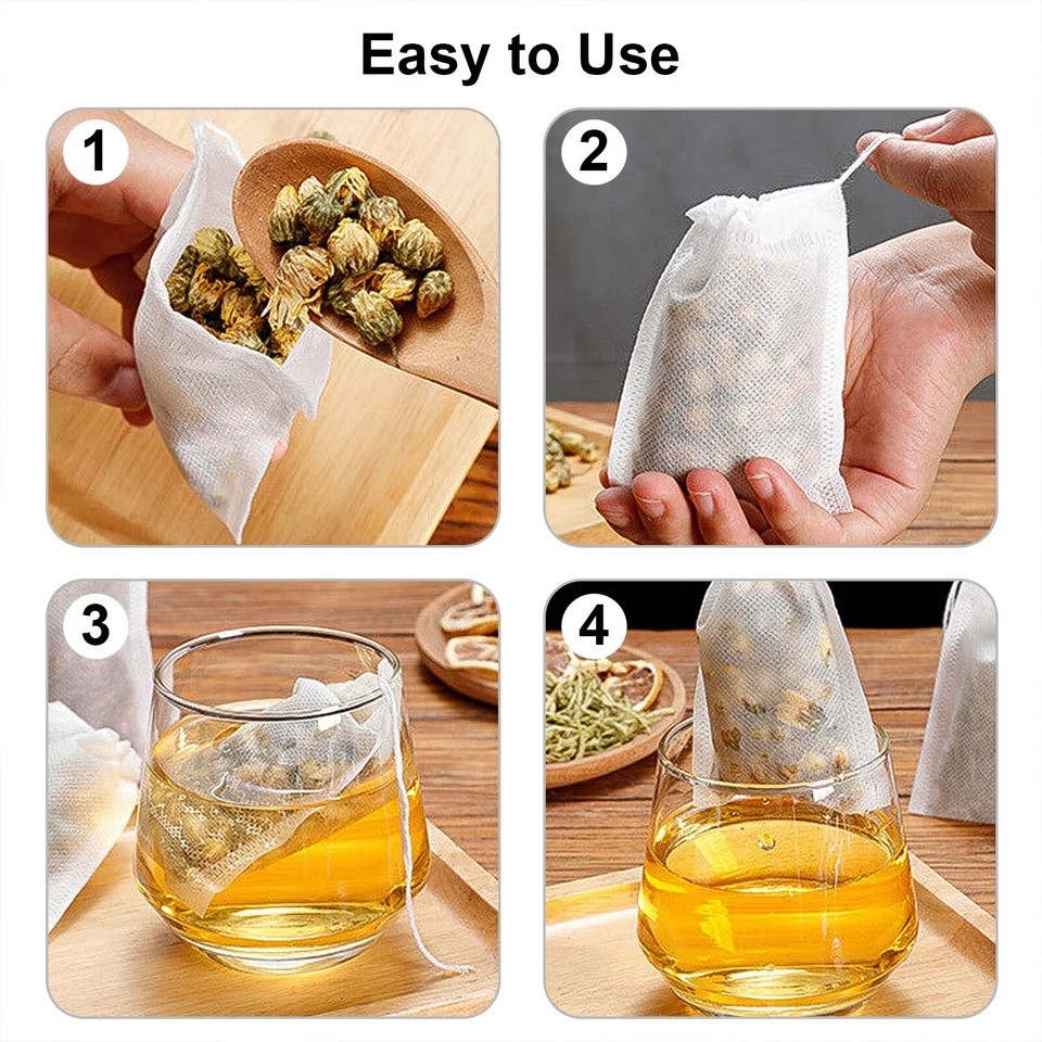 500pcs Disposable Empty Tea Bag Drawstring Seal Teabags Loose Leaf Tea ...