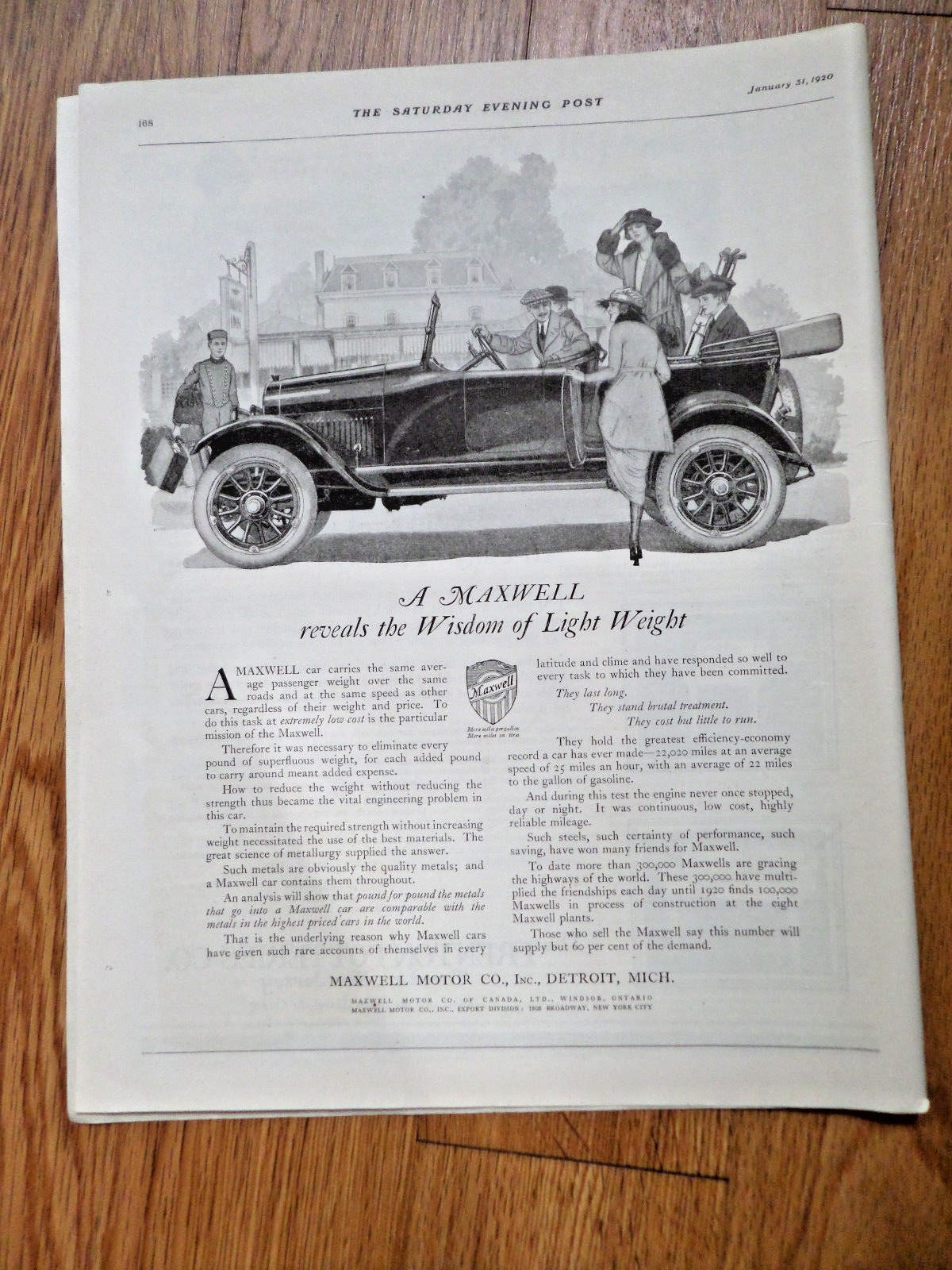 1920 Maxwell Motor Co Detroit MI Ad Maxwell Light Weight Automobile | eBay