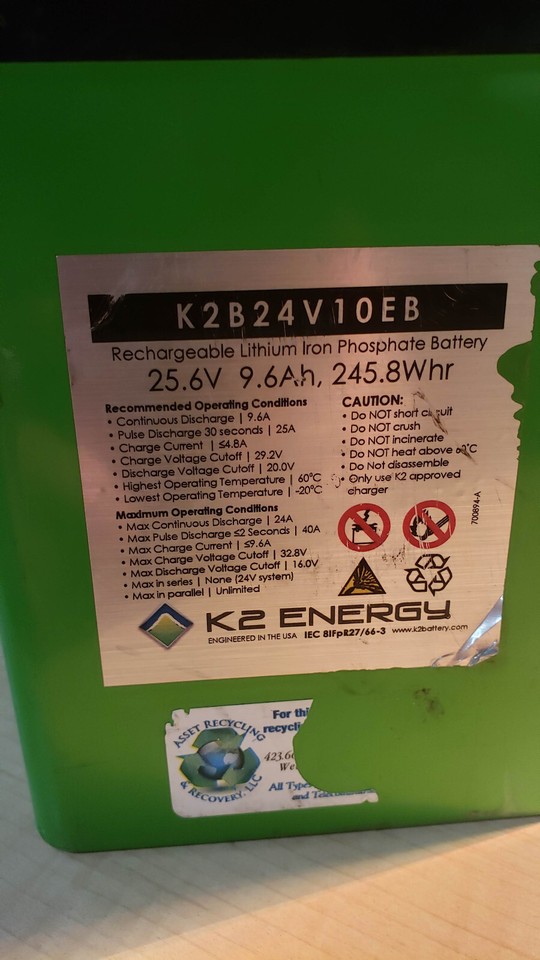 24V Lithium Battery with PCM [BMS] K2 Energy K2B24V10EB LiFePO4 245Wh ...