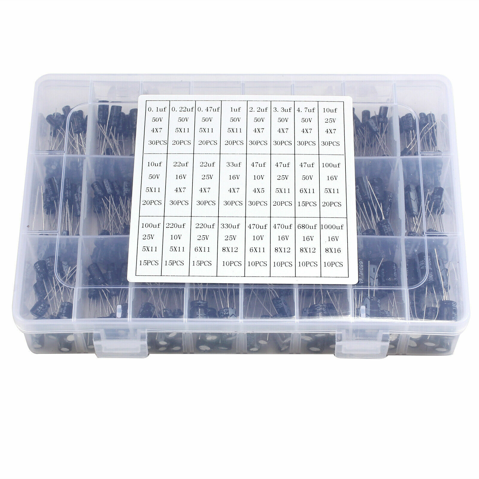500PCS Electrolytic Capacitor Assortment Kit Set Box 0.1UF-1000UF 24 ...