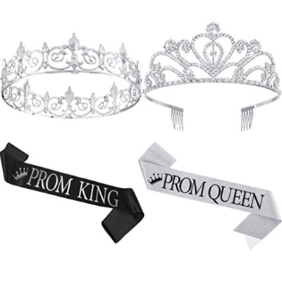 4 Pcs Prom Crowns and Sashes Set Halloween Prom King and Queen Tiara ...