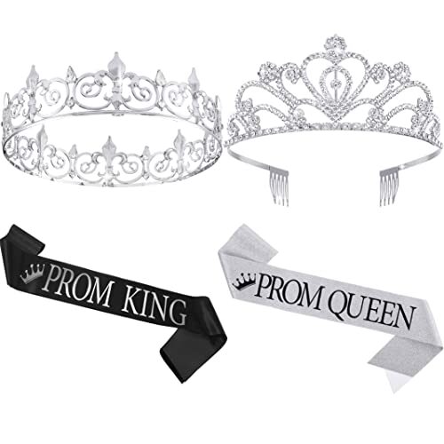 4 Pcs Prom Crowns and Sashes Set Halloween Prom King and Queen Tiara ...