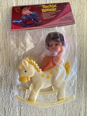 VTG Fun World Rockin Ronnie Baby Doll Girl Rocking Horse Cream And ...
