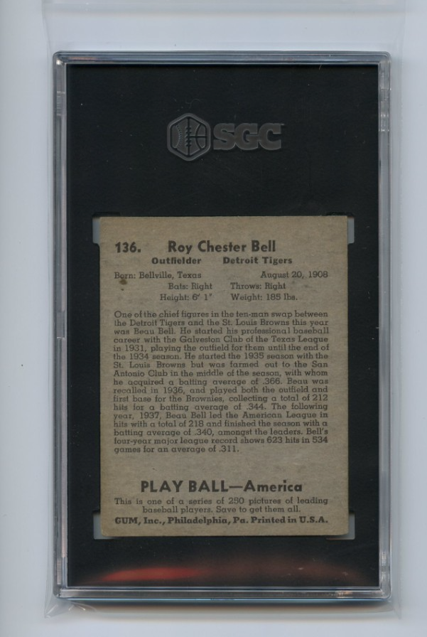 1939 Playball Roy Bell Detroit Tigers #136 ⭐️💥🎯 SGC Graded 3.5 | eBay