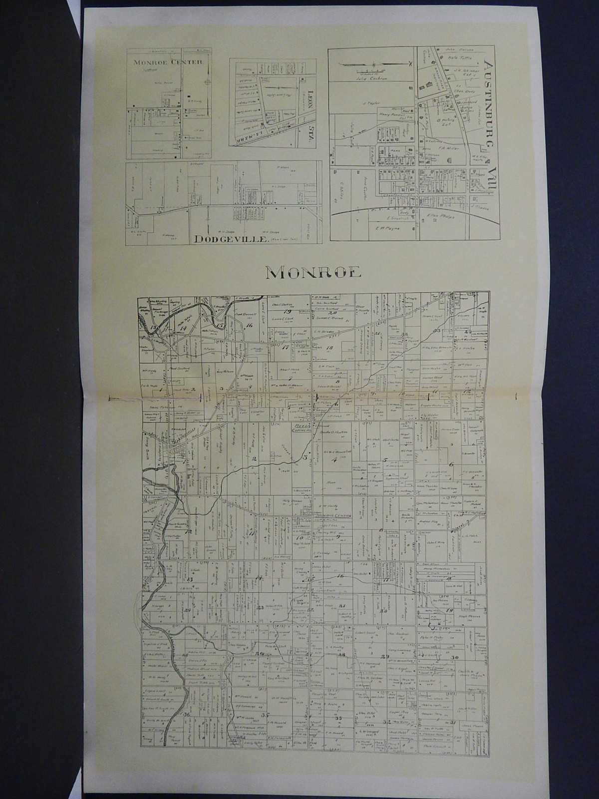 Ohio Ashtabula County Map,1903 Monroe Township Austinburg Village Y15 ...