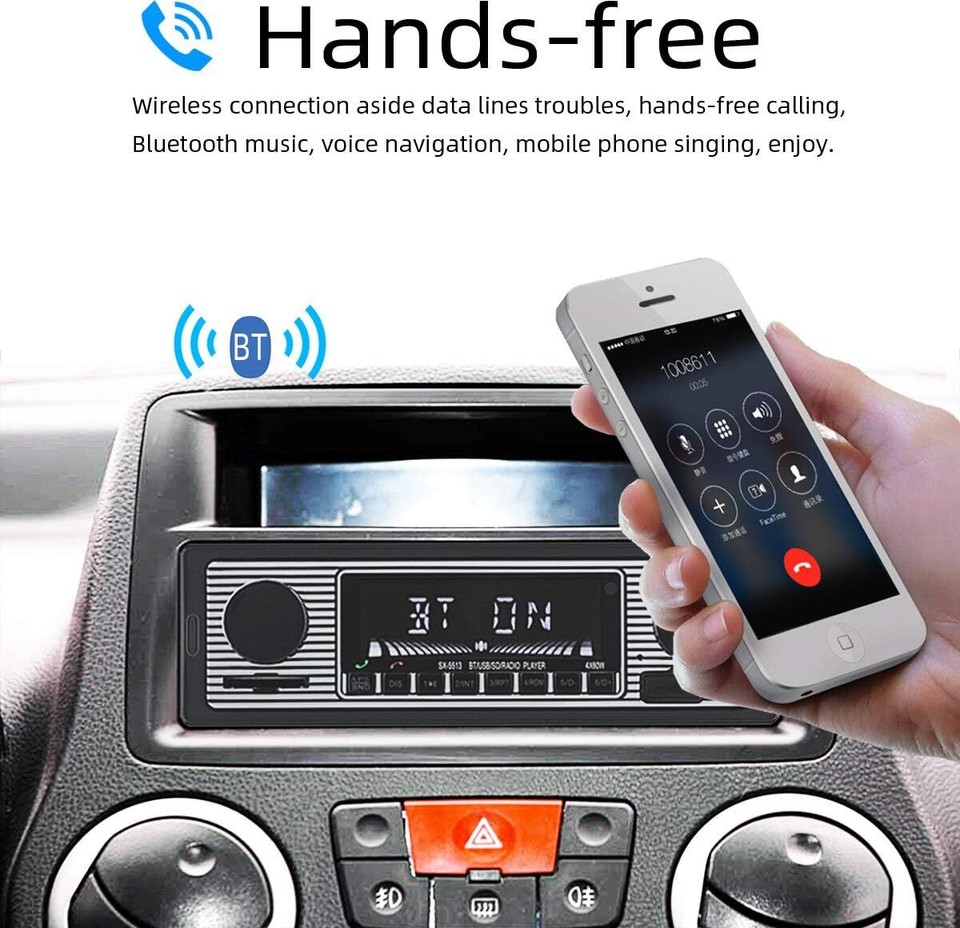 Bluetooth Vintage Car Stereo FM Radio Single Din USB Audio Receiver MP3 ...