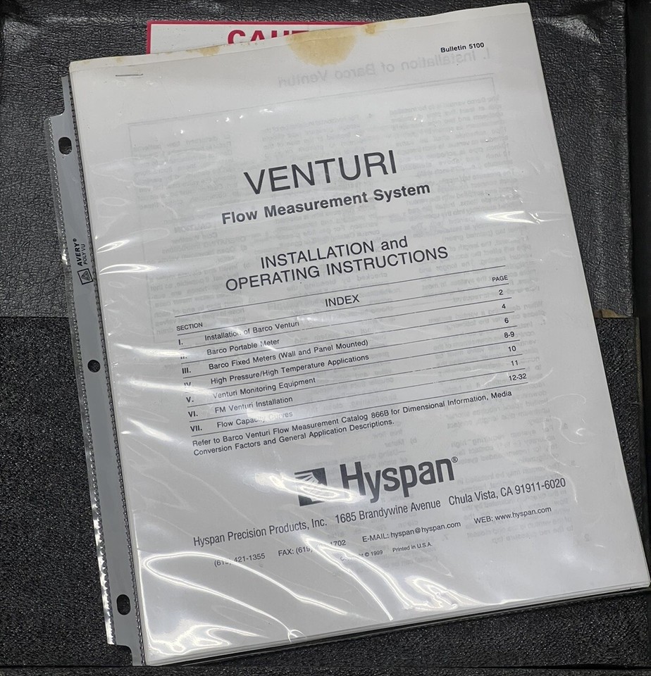 Barco Portable Master Meter Venturi Flow Measurement System 0-50" water ...