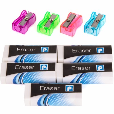 ERASER & SHARPENER SET Back To School Kids Rubber Pencil Stationery ...