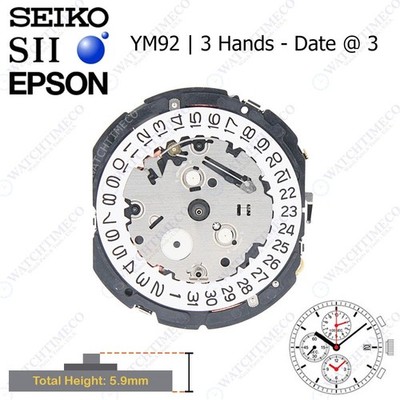 Genuine Seiko SII Epson YM92 Watch Movement Japan 3 Hands, Date at 3 | eBay