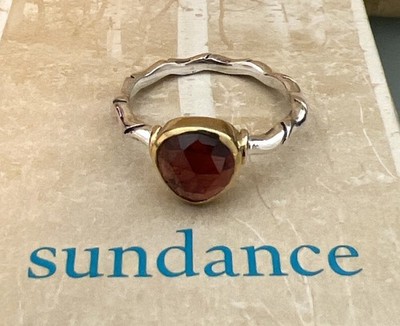 NWT Sundance Catalog Silver Gold Bezel Garnet “Free And Easy Ring” Size ...