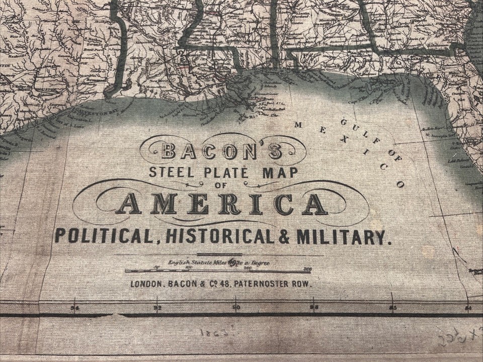 1863 Civil War Map US Bacon’s Steel Plate America Fabric Wall Hanging ...