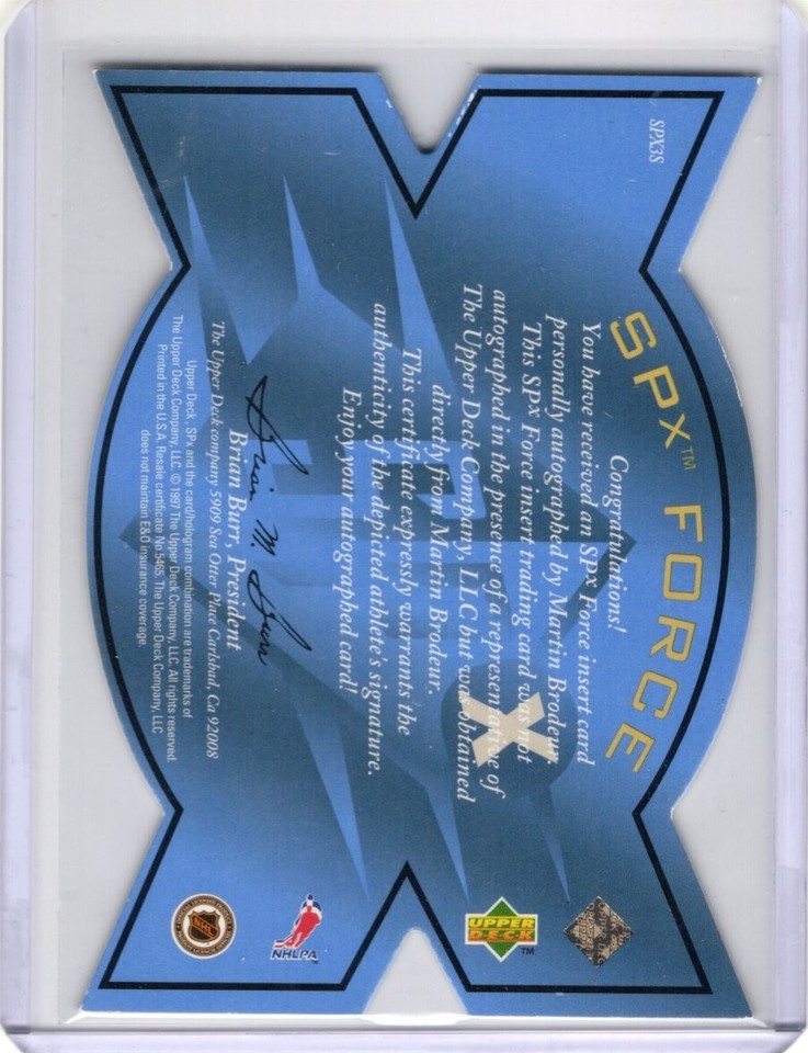 1997 SPX FORCE AUTO MARTIN BRODEUR 7/100 W/ WAYNE GRETZKY / JAGR ...