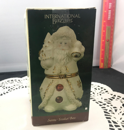 International Bazaar Santa Trinket Box with Green Gems | eBay