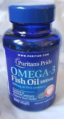 Puritan's Pride Omega-3 Fish Oil 1000 mg (300 mg Active Omega-3) - 100 ...