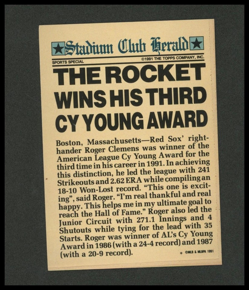 1991 Stadium Club Members Only #NNO Roger Clemens Baseball Card | eBay