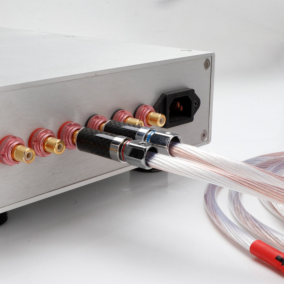 2PCS Hifi Silver Plated Speaker Cable RCA to 2 Banana Plug Amplifier ...