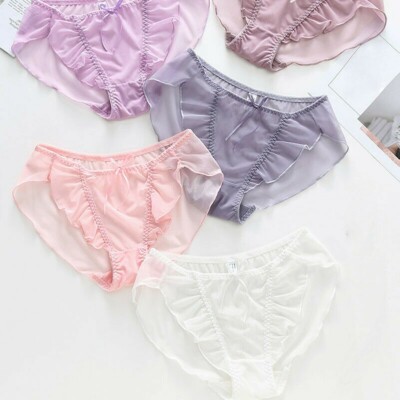 4x Women Mesh Briefs Sheer Ruffles Sexy Panties Lingerie Underwear Gift ...
