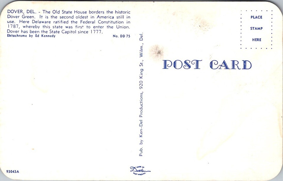 Vintage Postcard Dover Delaware Old State House Dover Green | eBay