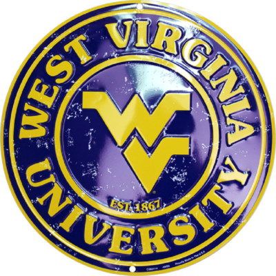 WEST VIRGINIA UNIVERSITY WVU MOUNTAINEERS EMBOSSED METAL NOVELTY ROUND ...