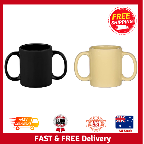 Set of 2 Double Handled Ceramic Mug to Aid Tremors | Dual Handle BPA ...
