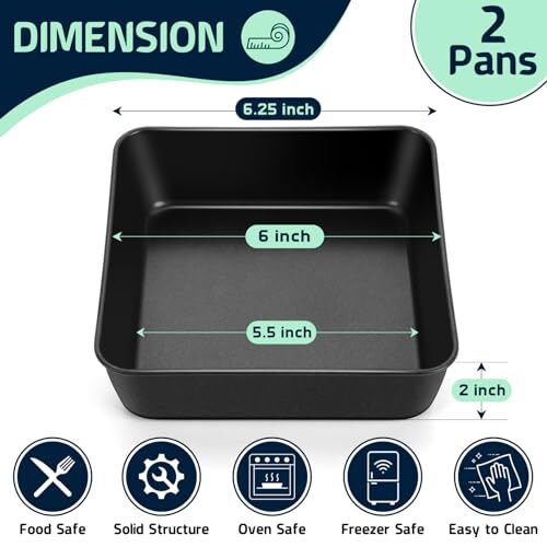 6” Square Cake Pans for Baking 2-Piece Small Square Lasagna Brownie Pan ...
