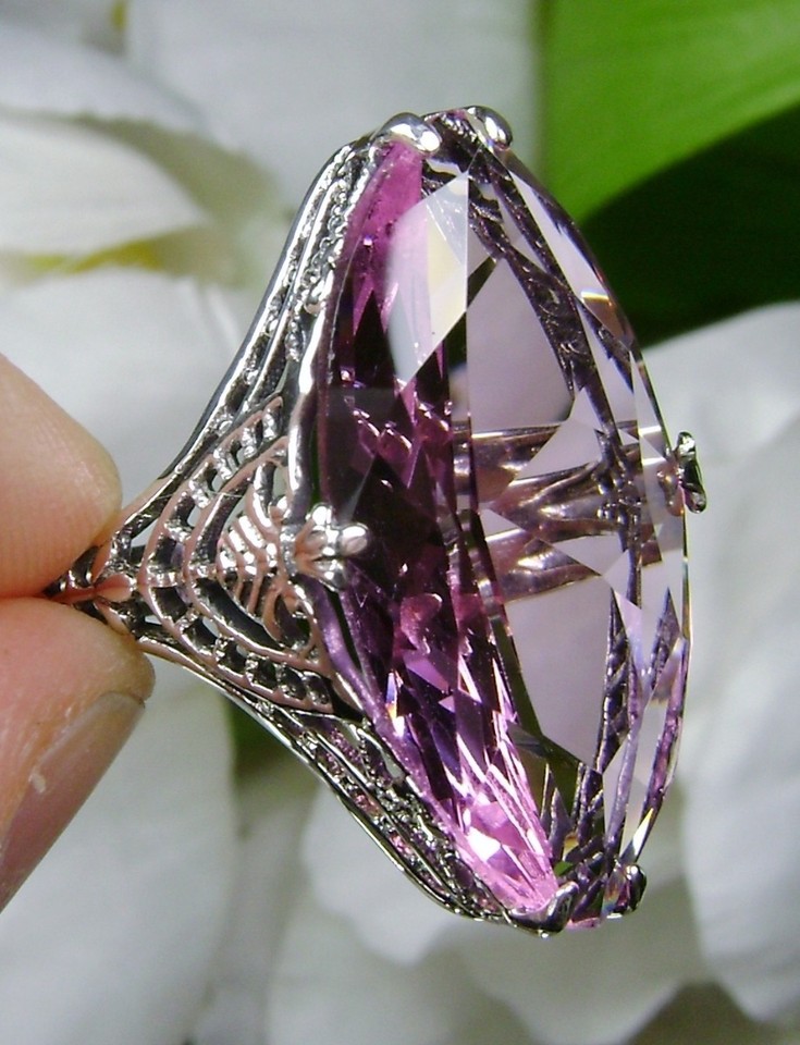 Art Deco 13ct Big Sim Pink Topaz Sterling Silver Ring U.S. SELLER D75 ...