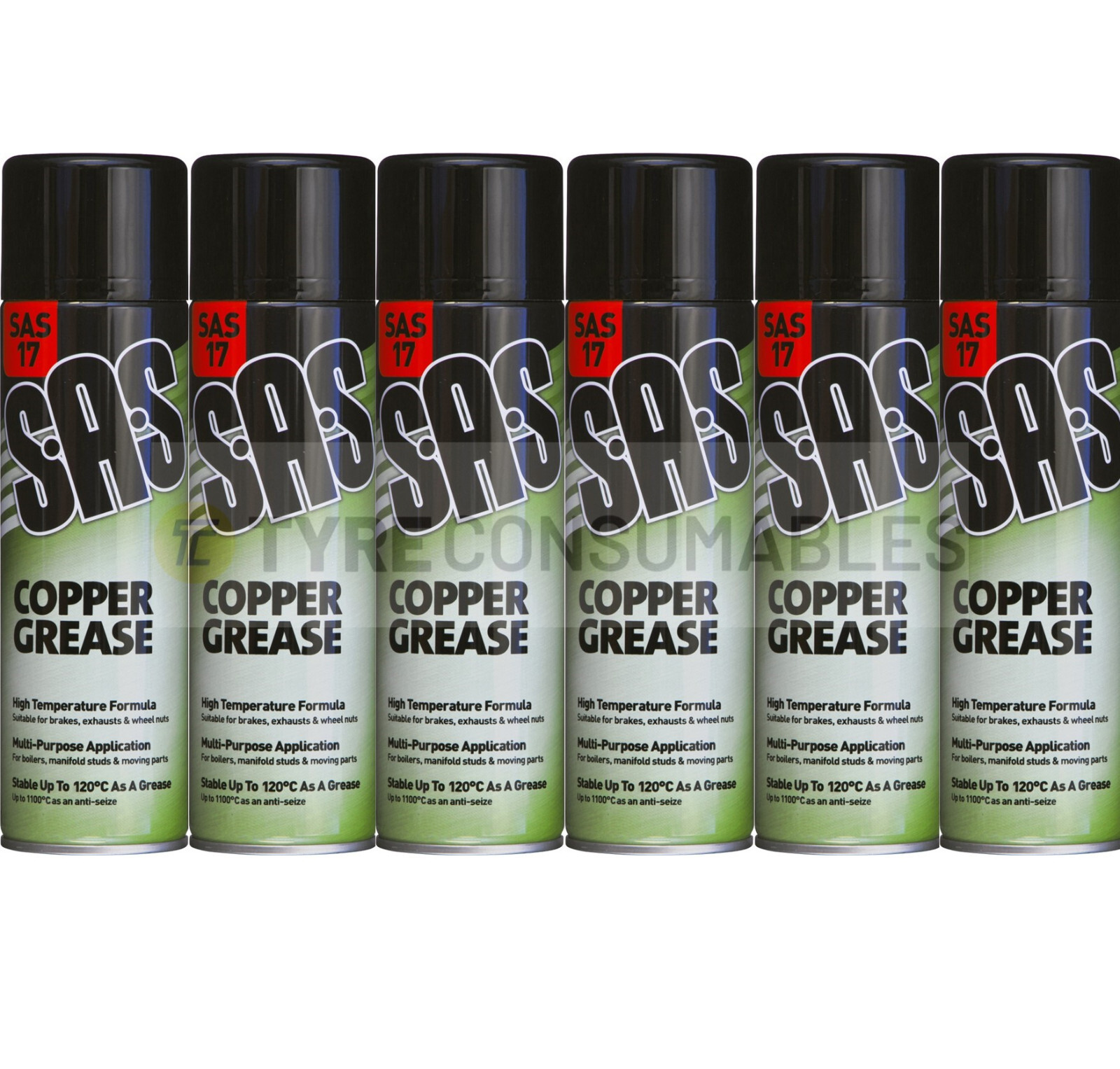 6 x SAS Copper Grease Spray Lubrication Aerosol 500ml High Temperature ...