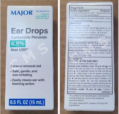 MAJOR Ear Drops Earwax Removal Aid 0.5oz 15mL CARBAMIDE PEROXIDE 6.5% ...