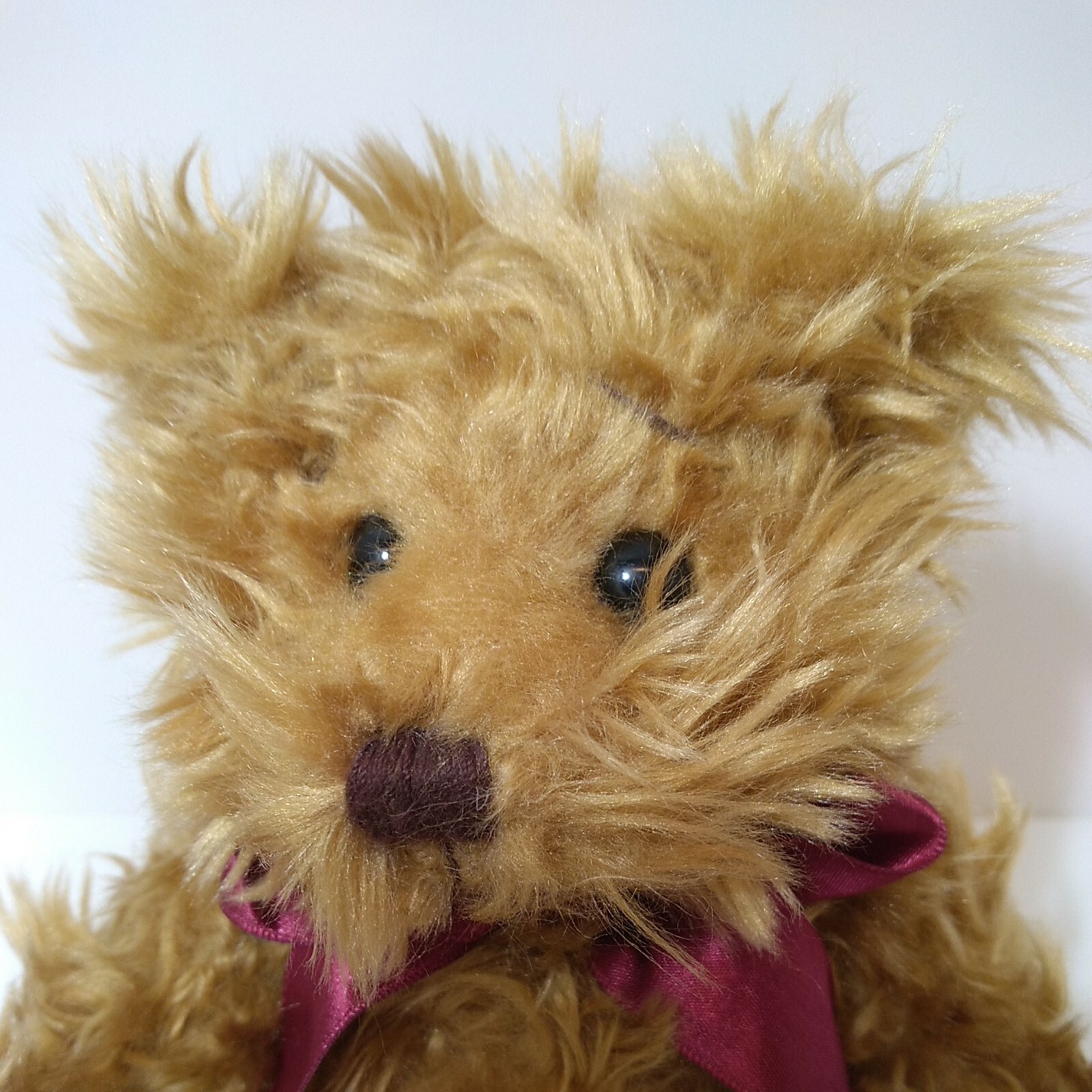 Russ Berrie Gregory Teddy Bear Shaggy Golden Brown Burgundy Ribbon 10 ...