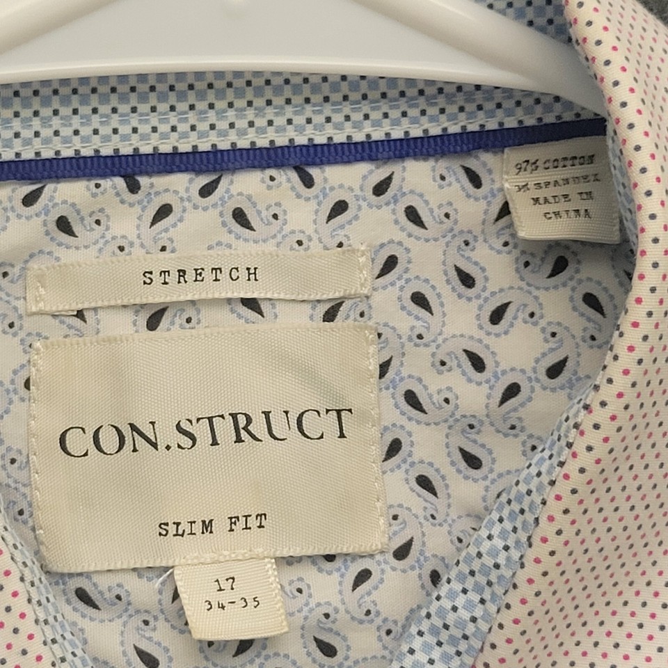 Construct Mens Shirt 17 34-35 Multicolor Geometric Button Up Long ...