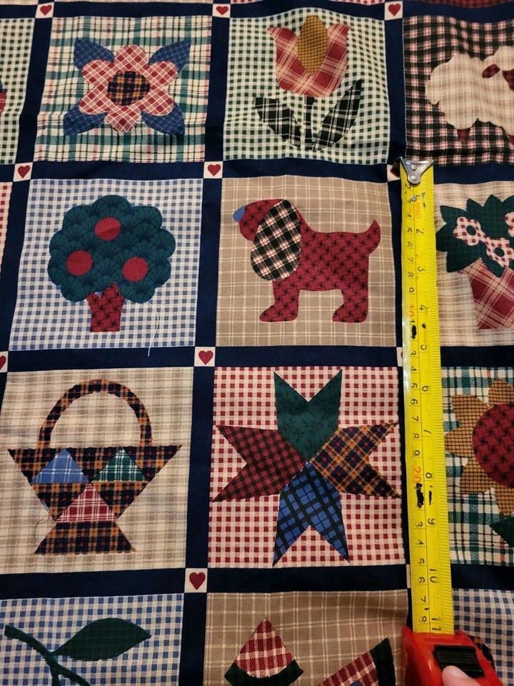 VTG country farmhouse cheater quilt farm animal folk blocks material ...