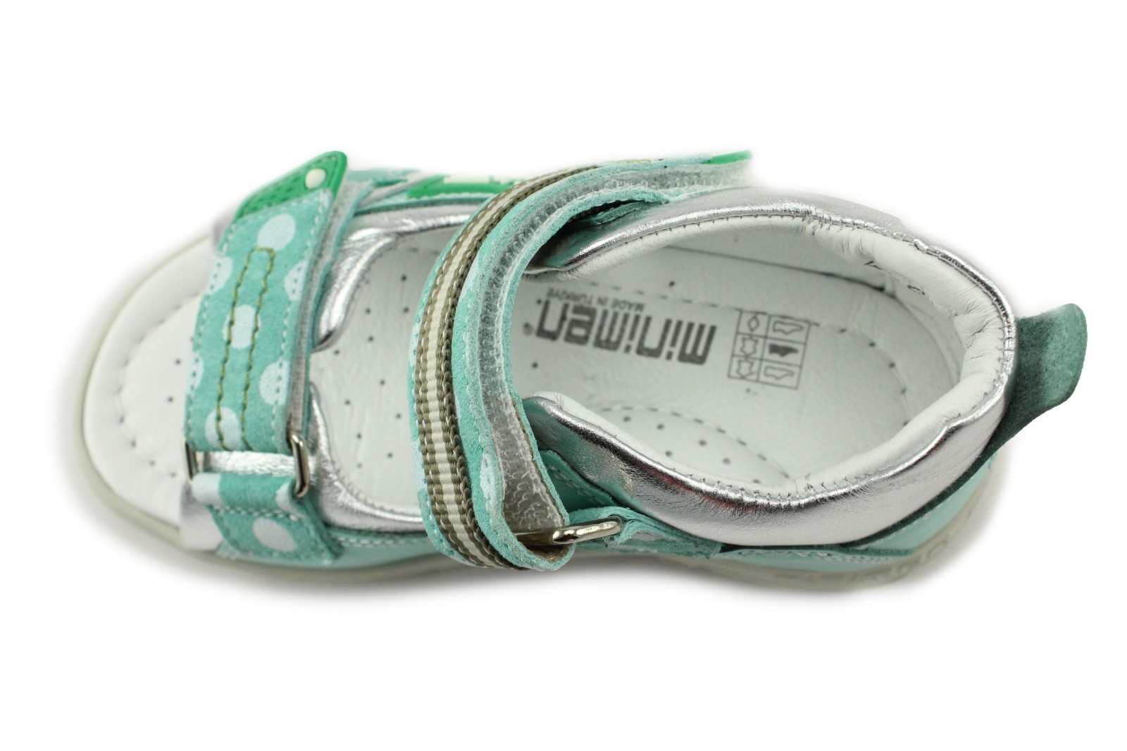 Minimen Girls Open toe leather sandals (4301-13-6A Turquoise) Made in ...