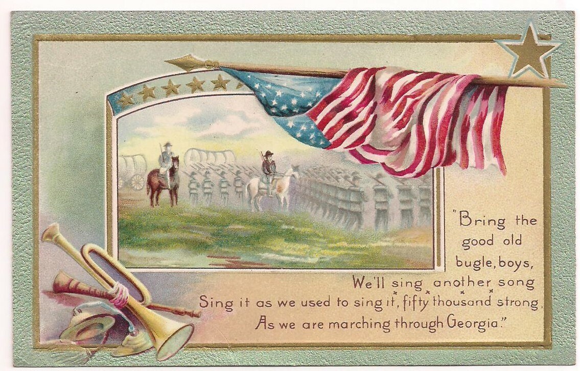 CIVIL WAR Winsch Back Postcard OLD GLORY BUGLE BOY Marching Soldier In Georgia | eBay