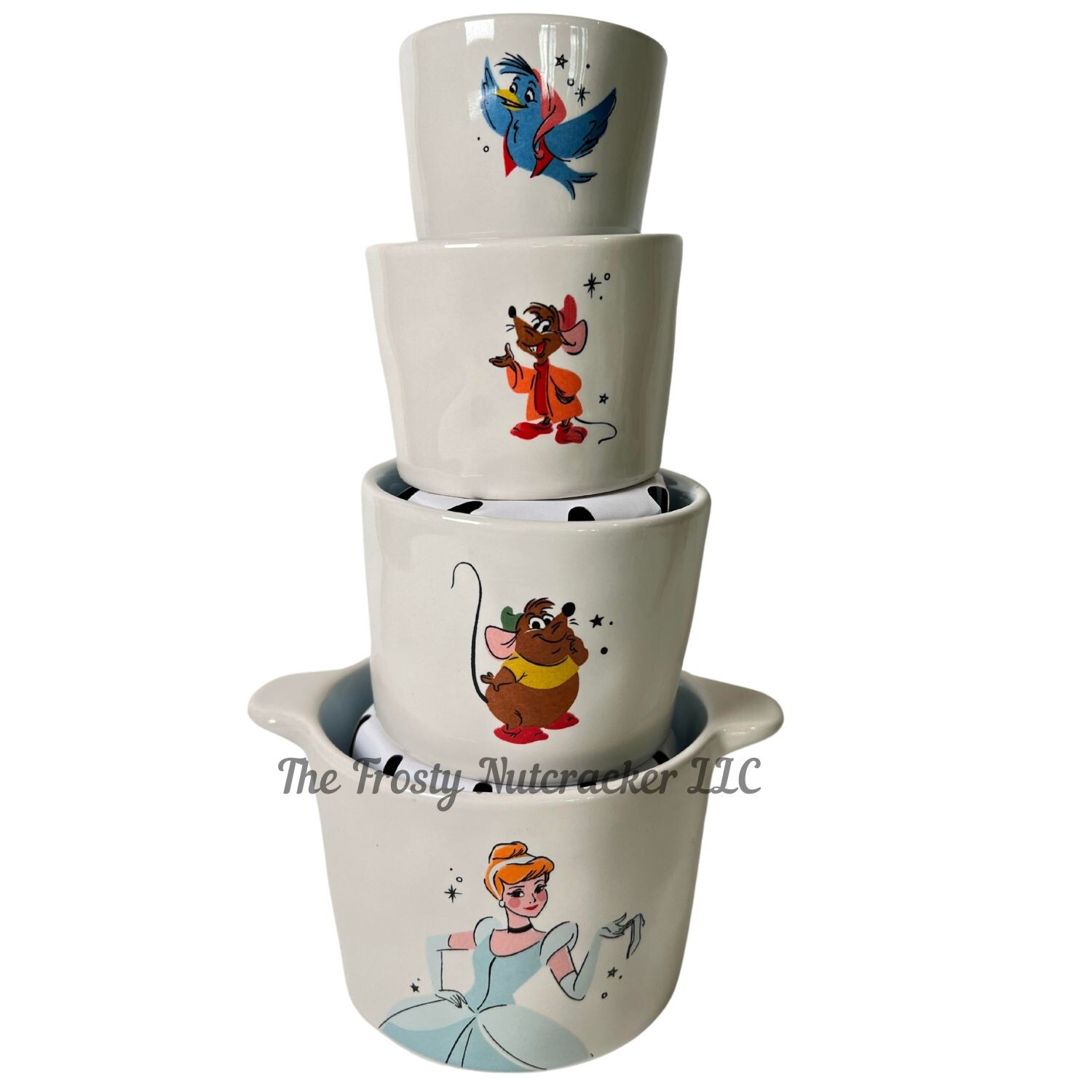 NEW Rae Dunn Disney Princess Cinderella Gus Gus Ceramic Measuring Cups ...
