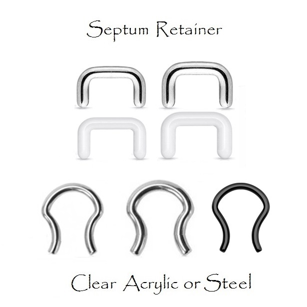 Septum Piercing Retainer - Clear Acrylic or Steel Hider Keeper Bar 1 ...