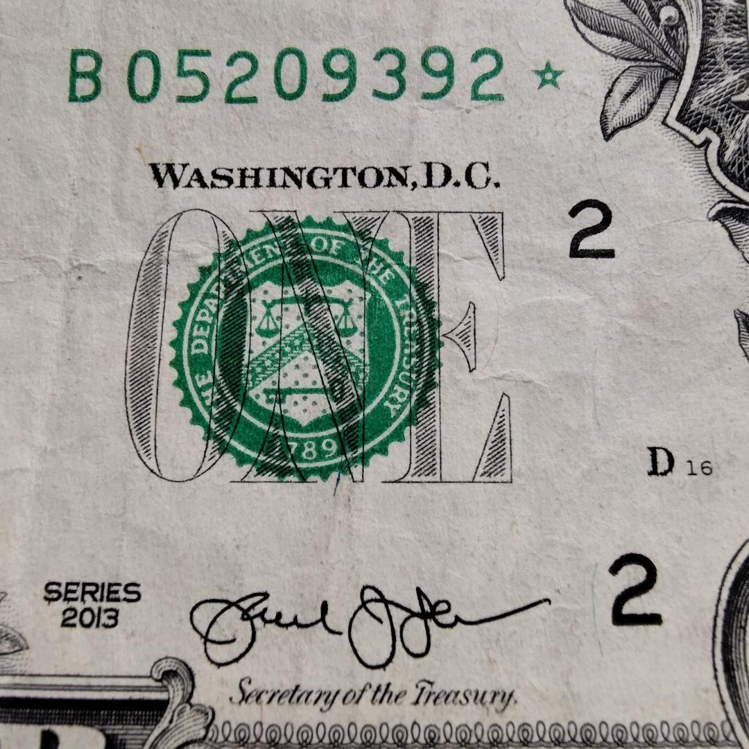 DC Duplicate Serial Number STAR Note B 05209392 ☆ One Dollar $1 Bill ...