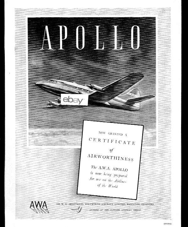 ARMSTRONG WHITWORTH AIRCRAFT APOLLO TURBINE AIRLINER AIRWORTHINESS 1951 ...