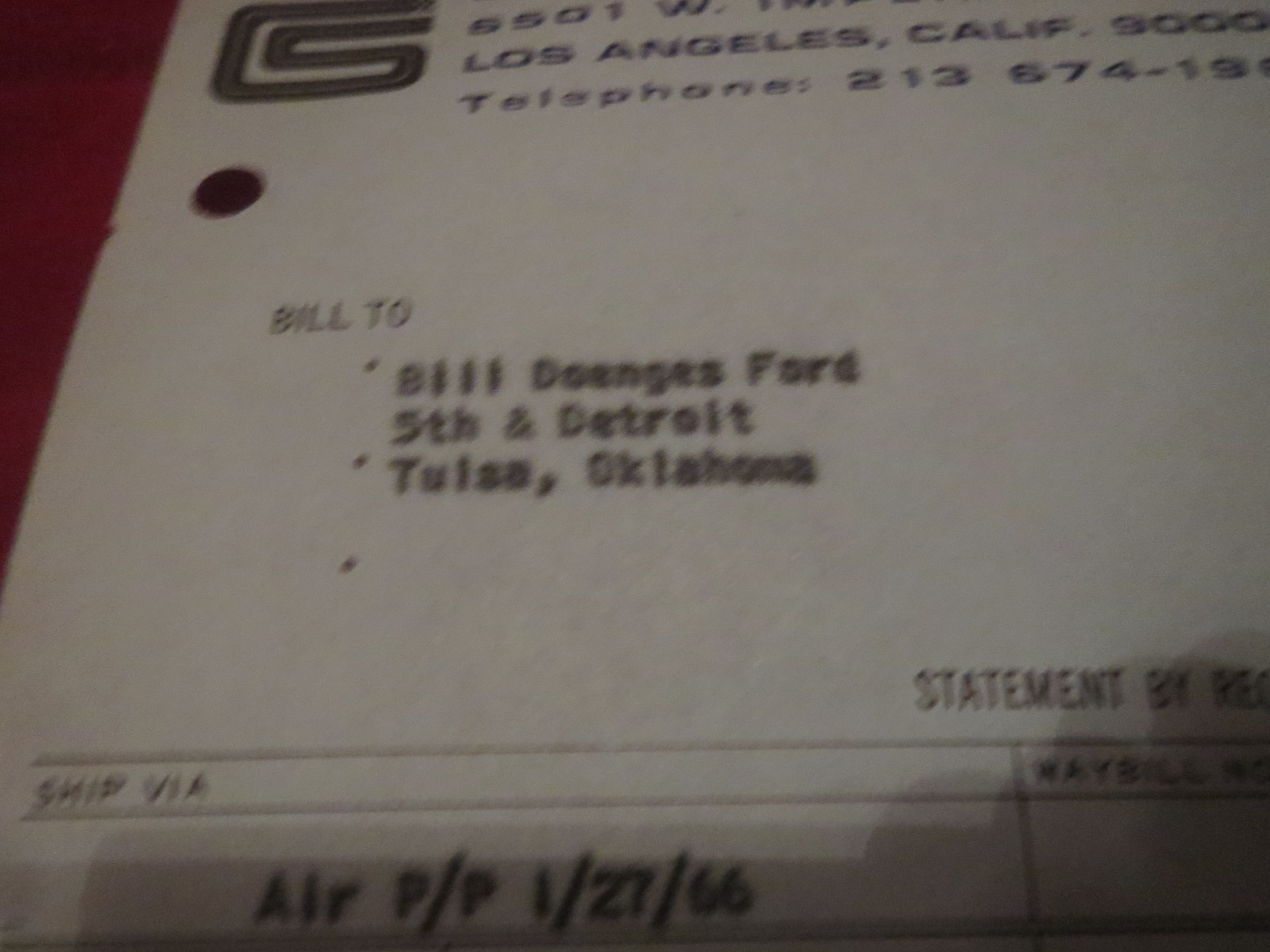 1966 SHELBY INVOICE TO BILL DOENGES FORD TULSA OKLAHOMA | eBay