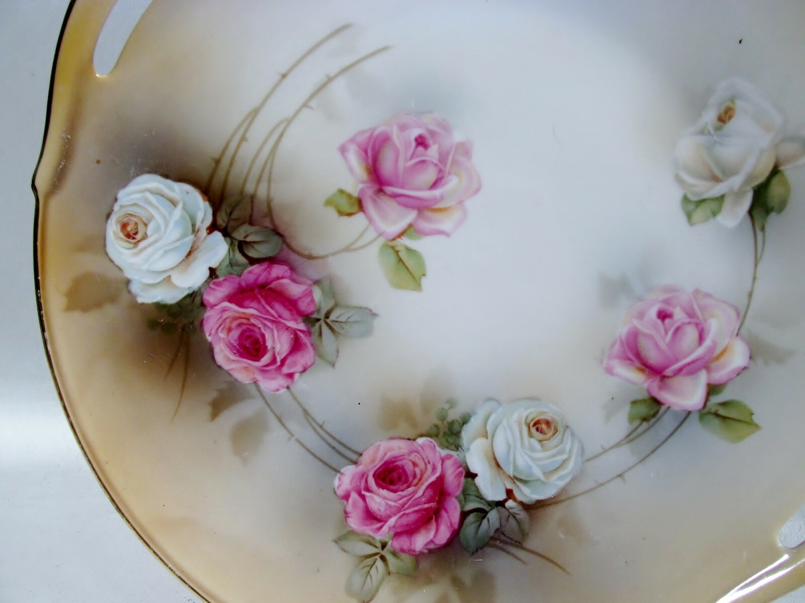Antique RS Germany Porcelain Plate Large Pink & White Cabbage Roses | eBay